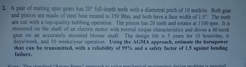 2. A pair of mating spur gears has 20° full-depth | Chegg.com