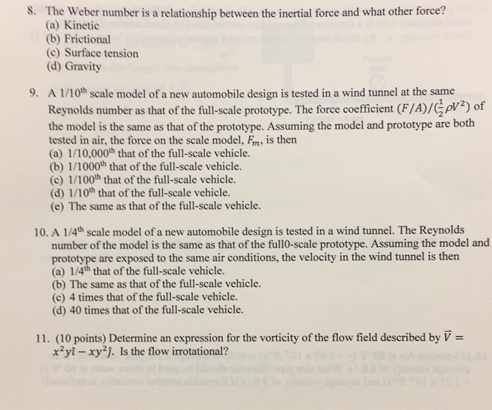 Solved The Weber number is a relationship between the | Chegg.com