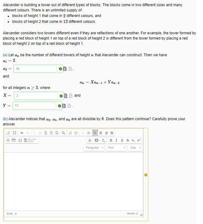 Solved Alexander is building a tower out of different types | Chegg.com