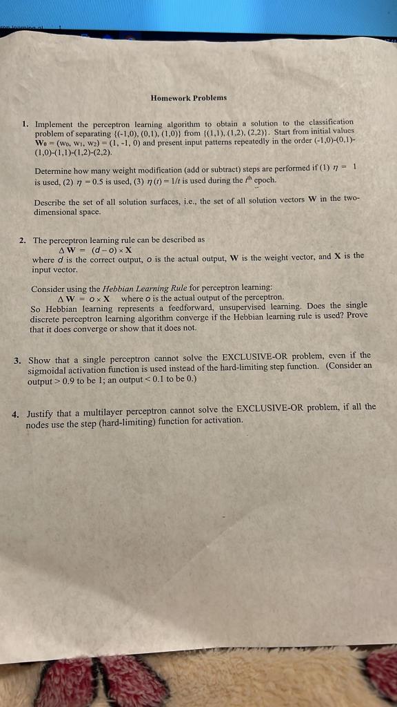 1. Implement the perceptron learning algorithm to | Chegg.com