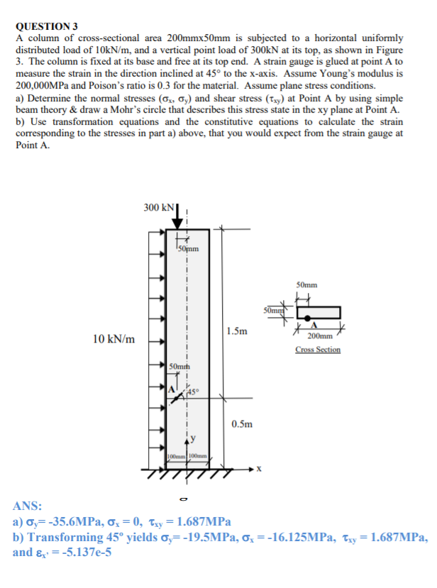 Solved QUESTION 3 A column of cross-sectional area | Chegg.com