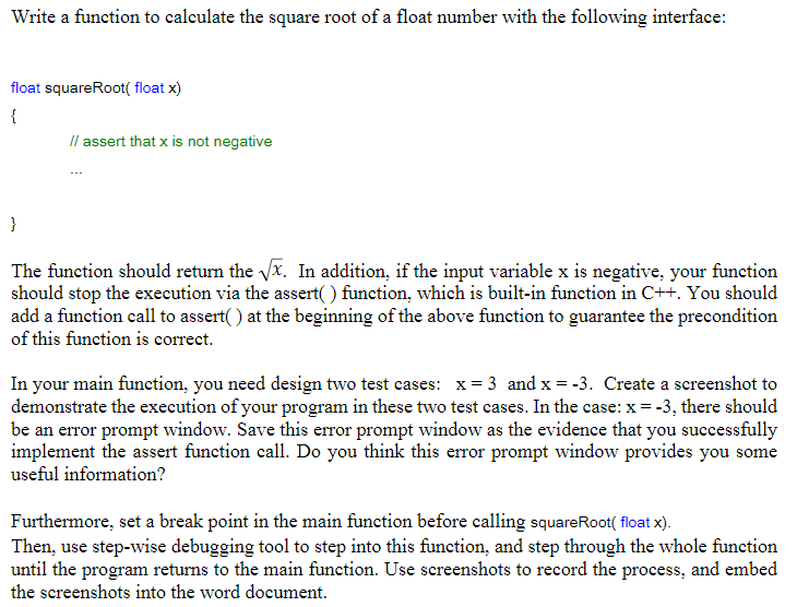 Solved Write a function to calculate the square root of a | Chegg.com