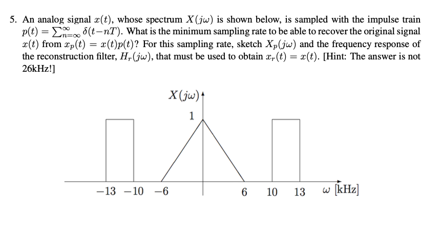 Solved 5. An analog signal x(t), whose spectrum X (jw) is | Chegg.com