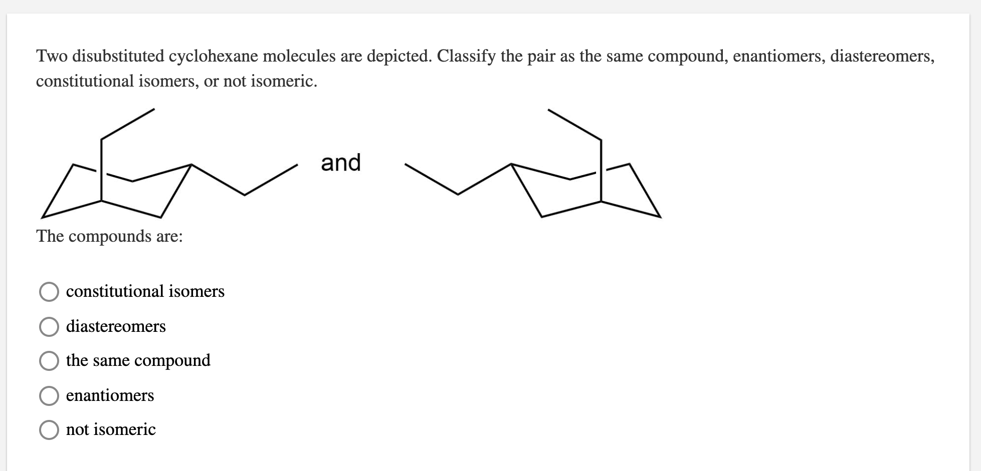 Solved Two disubstituted cyclohexane molecules are depicted. | Chegg.com