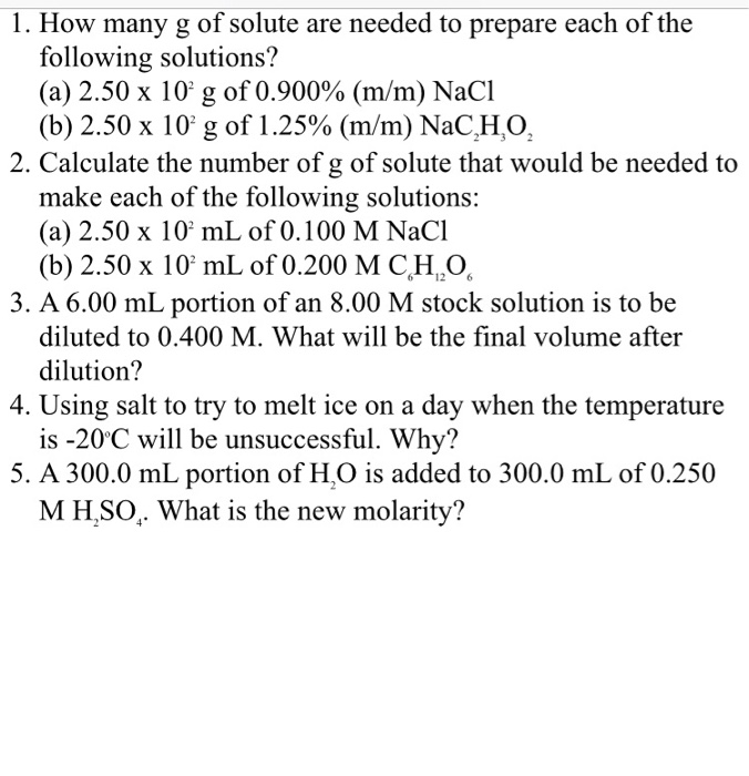 Solved 1. How many g of solute are needed to prepare each of | Chegg.com