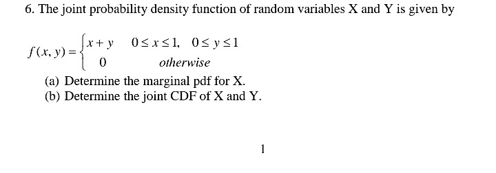 Solved 6. The joint probability density function of random | Chegg.com