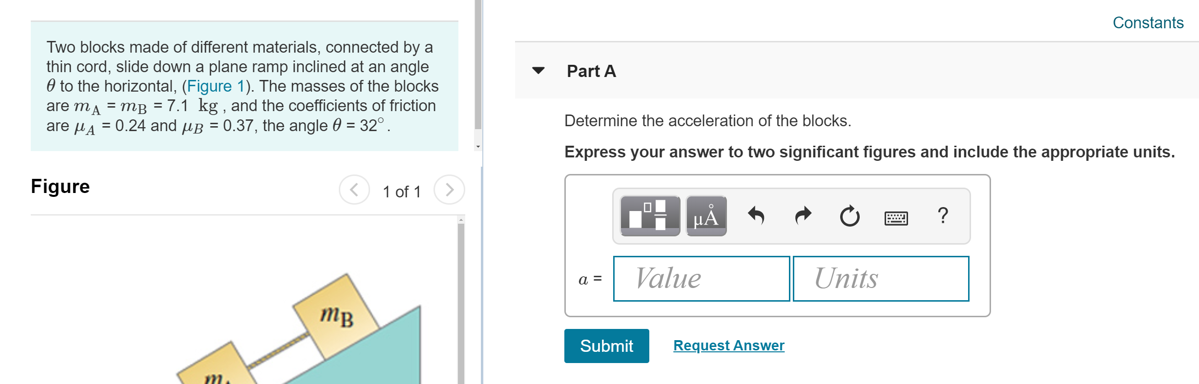 Solved Constants Part A Two blocks made of different | Chegg.com