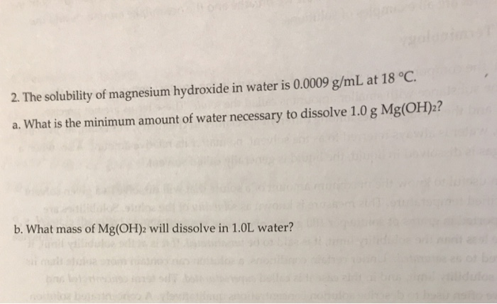 Solved 2. The solubility of magnesium hydroxide in water is | Chegg.com