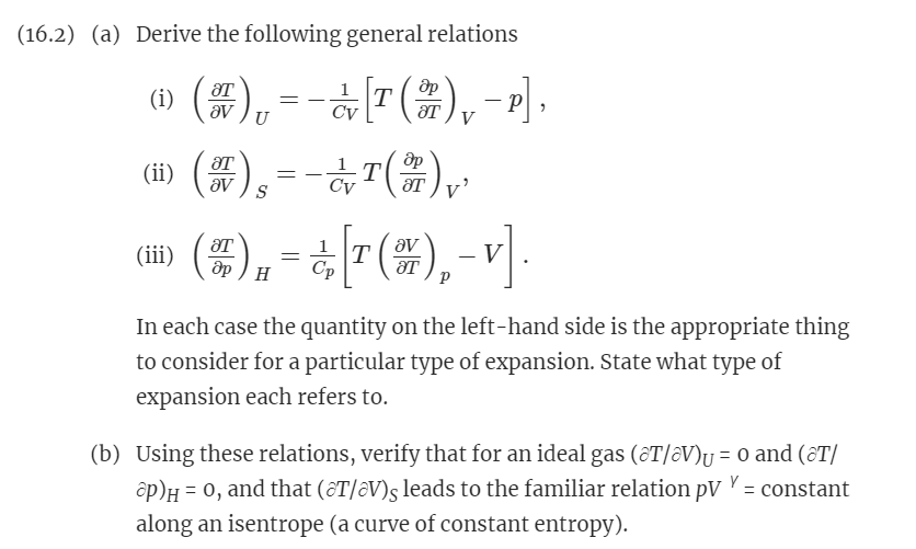Solved (a) Derive the following general relations (i) | Chegg.com