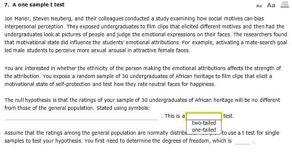 Solved 7. A one sample t test Aa Aa E Jon Maner, Steven | Chegg.com