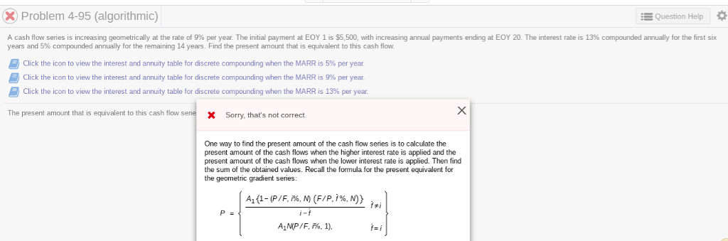 Solved Problem 4-95(algorithmic) Question Help A cash flow | Chegg.com