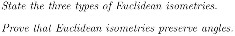 Solved State the three types of Euclidean isometries. Prove | Chegg.com