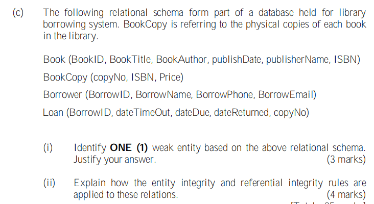 Solved (C) The following relational schema form part of a | Chegg.com
