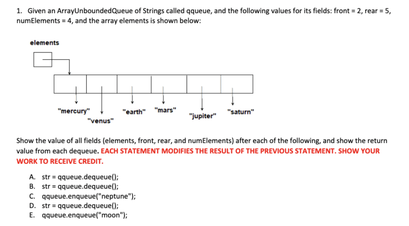 Solved 1. Given an ArrayUnboundedQueue of Strings called | Chegg.com