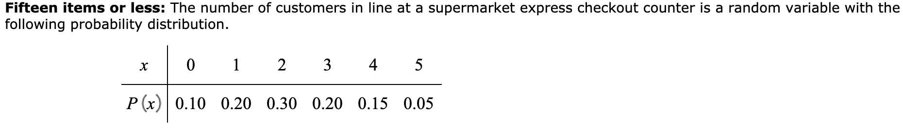 Solved Fifteen items or less: The number of customers in | Chegg.com
