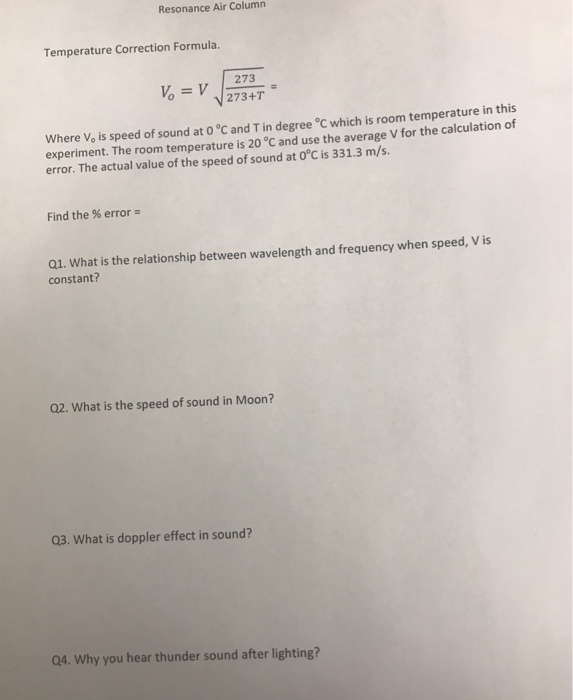 Solved Resonance Air Column Temperature Correction Formula. | Chegg.com
