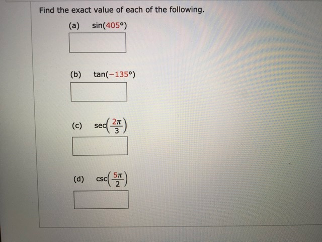 Solved Find the exact value of each of the following. (a) | Chegg.com