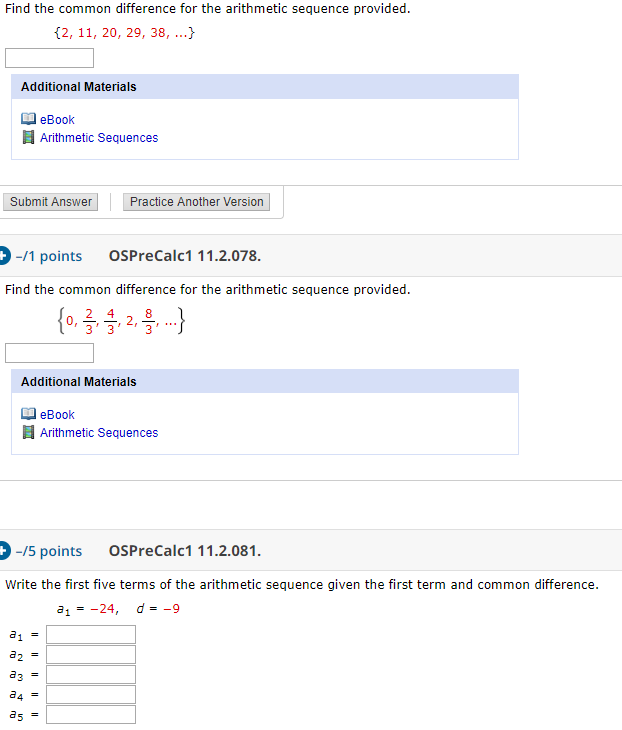 Solved Find the common difference for the arithmetic | Chegg.com