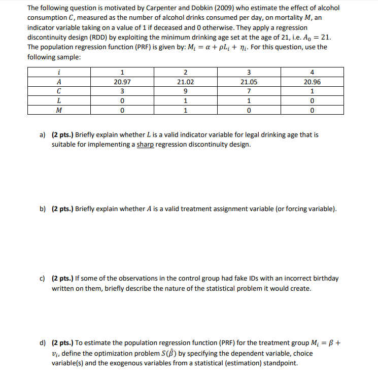 Solved The following question is motivated by Carpenter and | Chegg.com