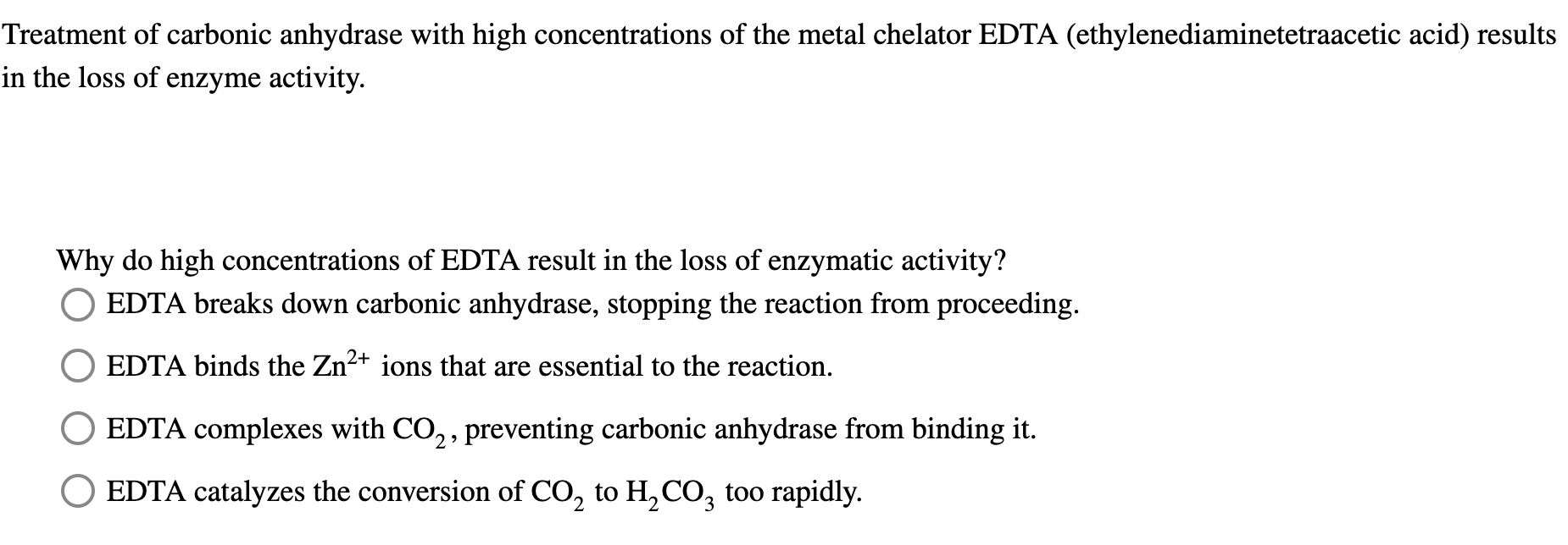 Solved Treatment of carbonic anhydrase with high | Chegg.com