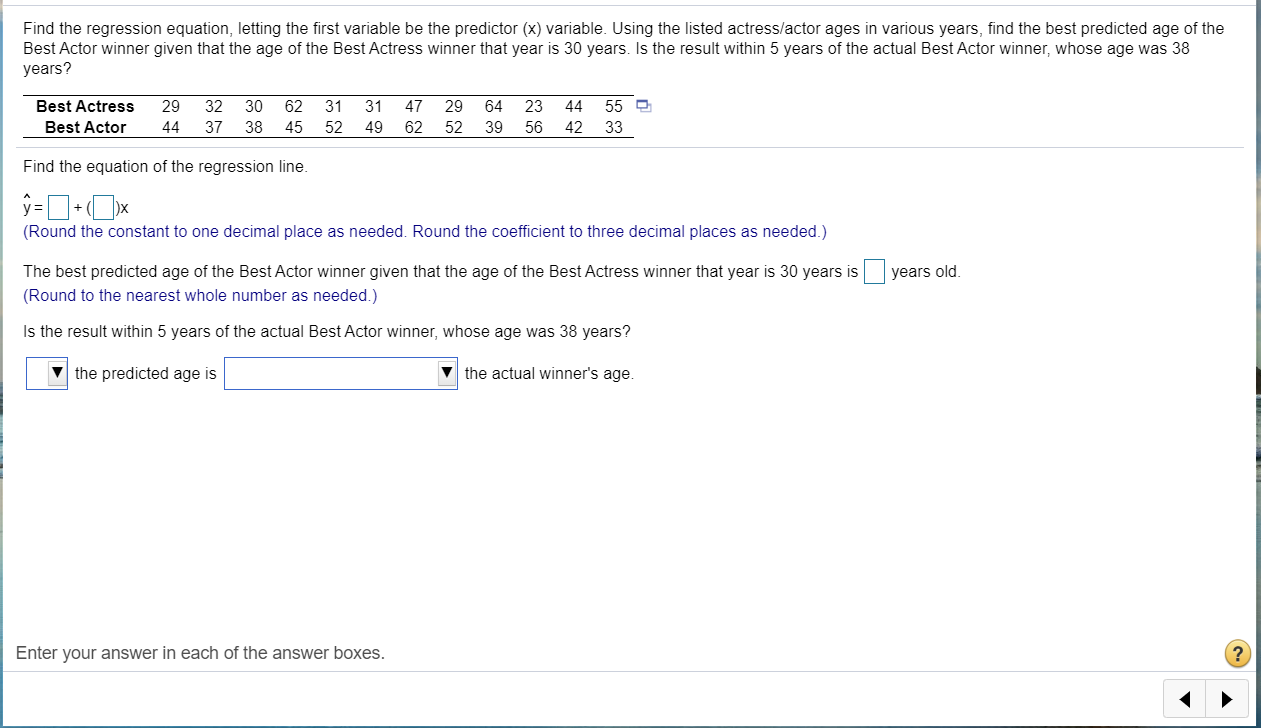 Solved Find the regression equation, letting the first | Chegg.com