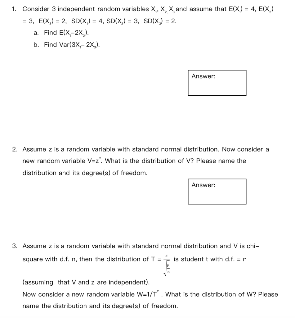 Solved 1. Consider 3 independent random variables X, X, X, | Chegg.com
