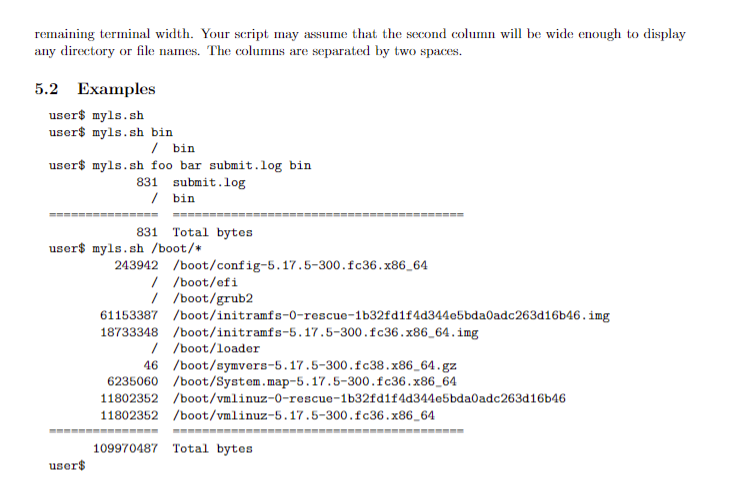Solved 5 myls.sh Write a Bash script named myls.sh, that | Chegg.com