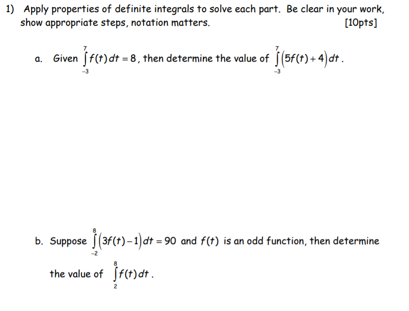 Solved 1) Apply properties of definite integrals to solve | Chegg.com