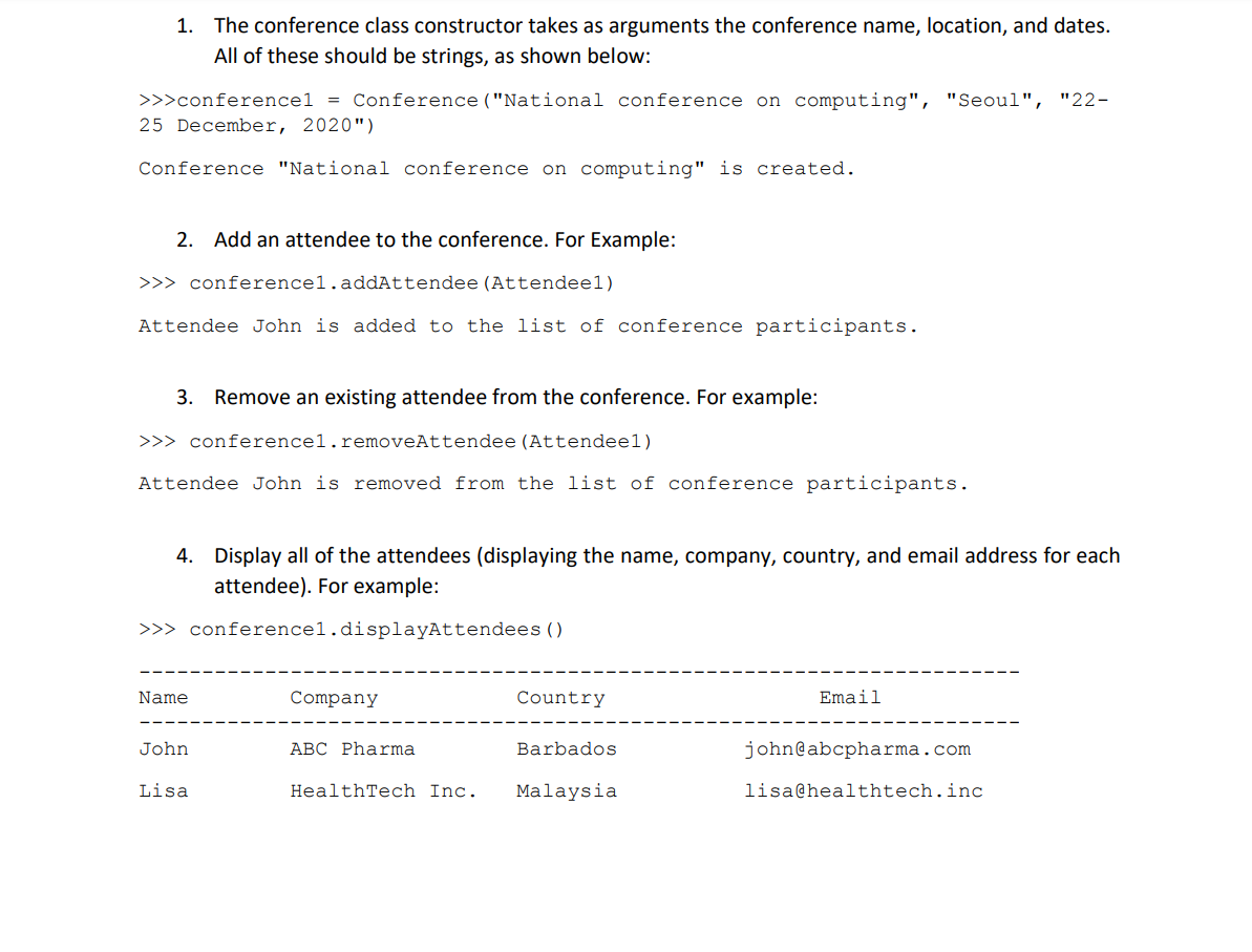 Solved Problem 4: Python class for conference attendees (5 | Chegg.com
