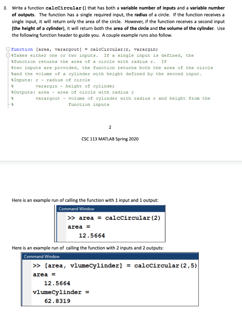 Solved 3. Write a function calcCircular () that has both a | Chegg.com