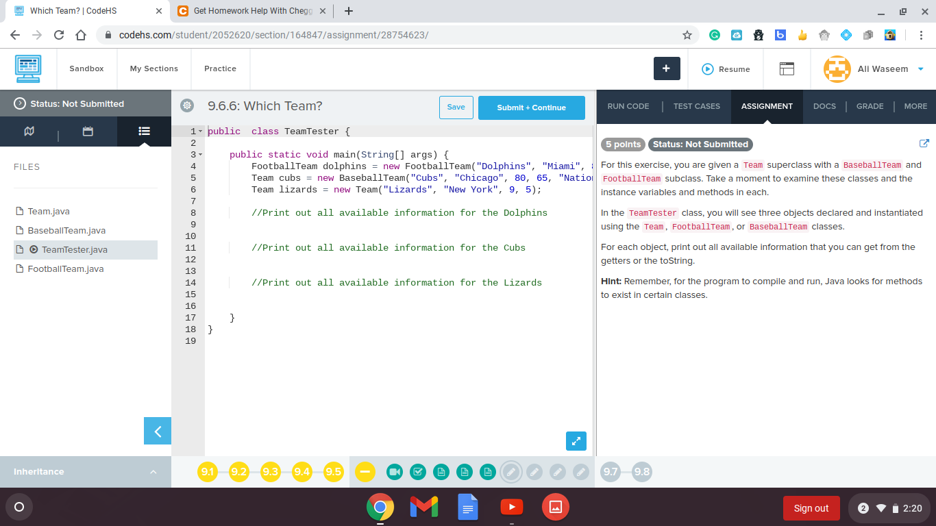 Solved For this exercise, you are given a Team | Chegg.com