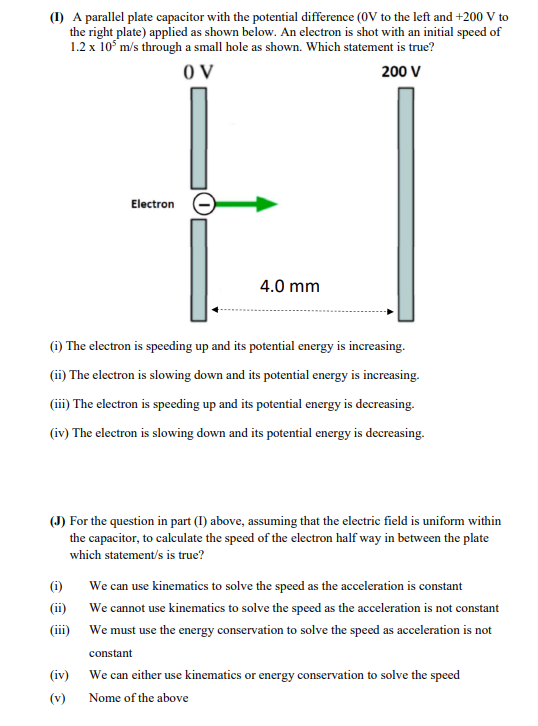 Solved (I) A parallel plate capacitor with the potential | Chegg.com