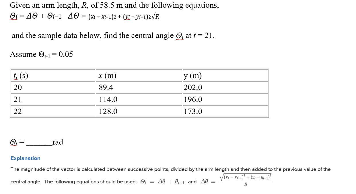 Solved Θi=ΔΘ+Θi−1ΔΘ=(xi−xi−1)2+(yi−yi−1)2R and the sample | Chegg.com