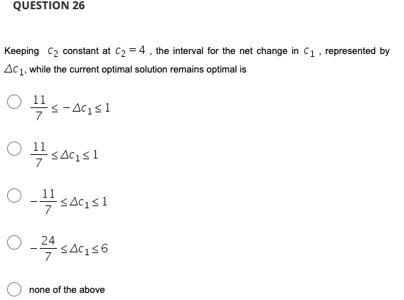 Solved QUESTION 25 Keeping C2 constant at C2=4 , the | Chegg.com