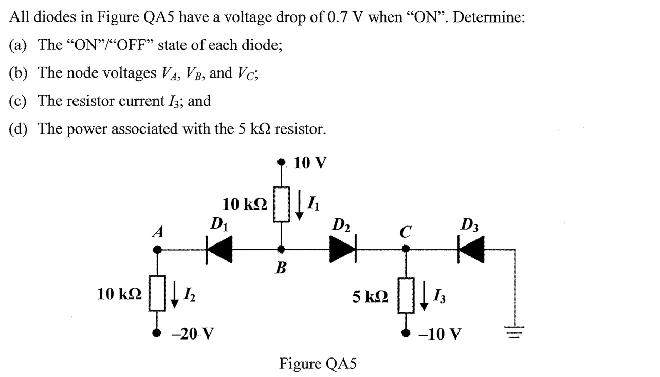 Solved All diodes in Figure QA5 have a voltage drop of 0.7 V | Chegg.com