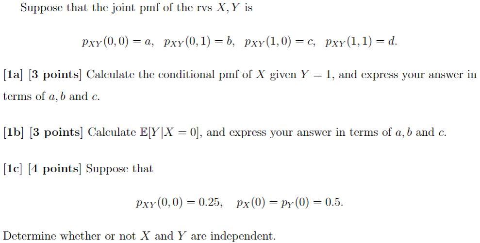 Solved Suppose that the joint pmf of the rvs X, Y is | Chegg.com