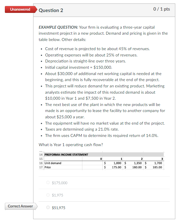 Solved EXAMPLE QUESTION: Your firm is evaluating a | Chegg.com
