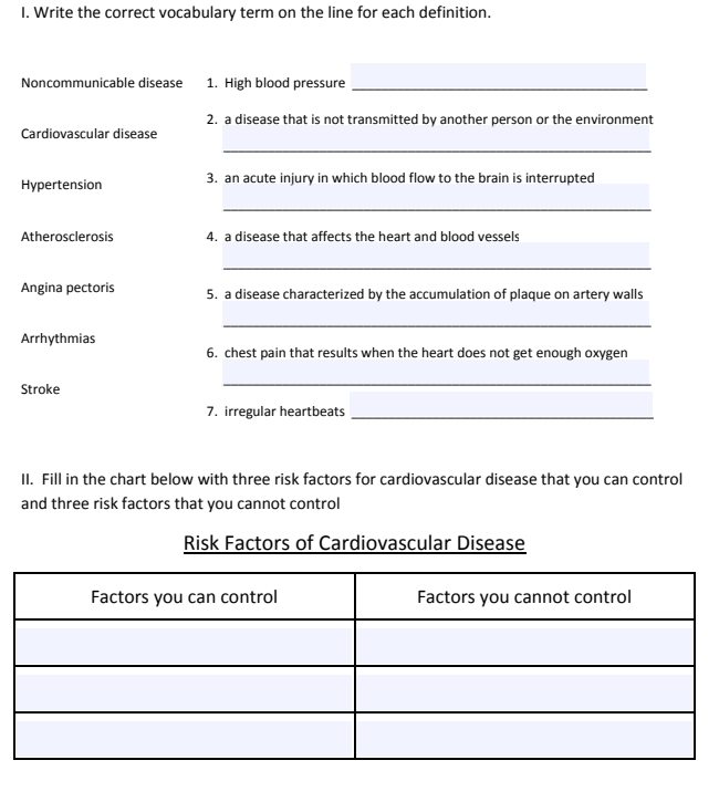 I. Write the correct vocabulary term on the line for | Chegg.com