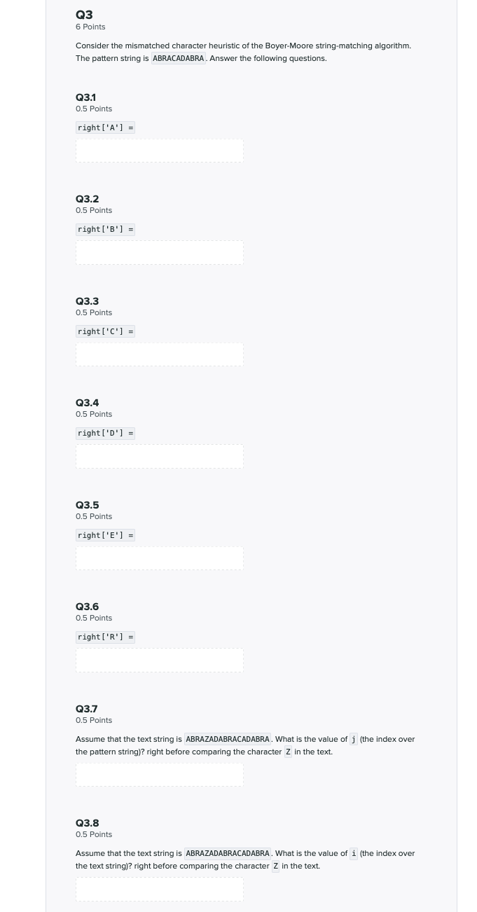 Solved Q3 6 Points Consider the mismatched character | Chegg.com
