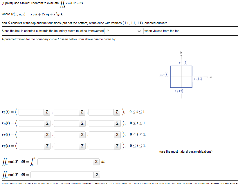 Solved (1 point) Use Stokes' Theorem to evaluate ∬ScurlF⋅dS | Chegg.com