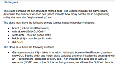 Game.java This class contains the Minesweeper-related | Chegg.com