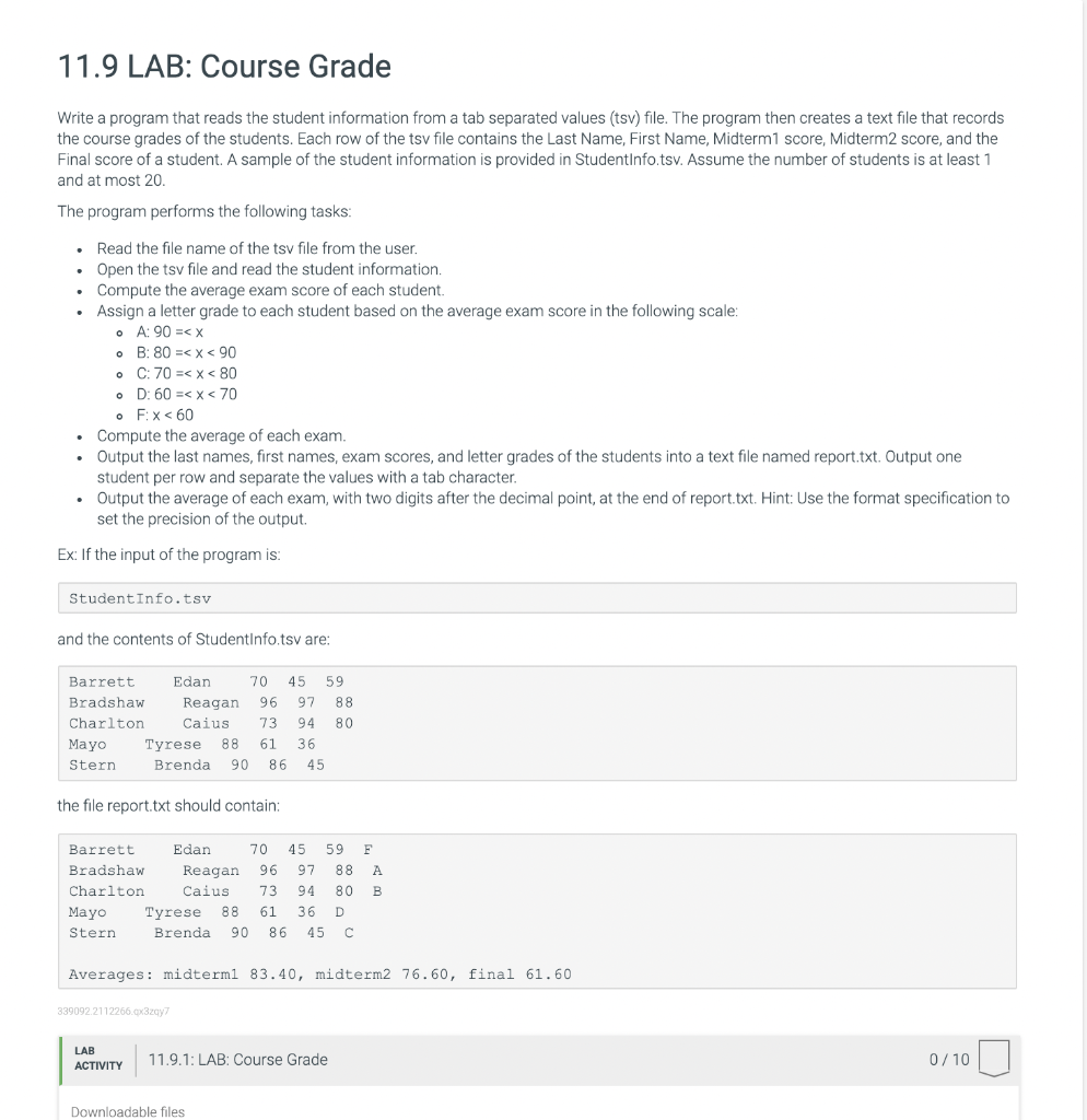 Solved 11 9 Lab Course Grade Write A Program That Reads The