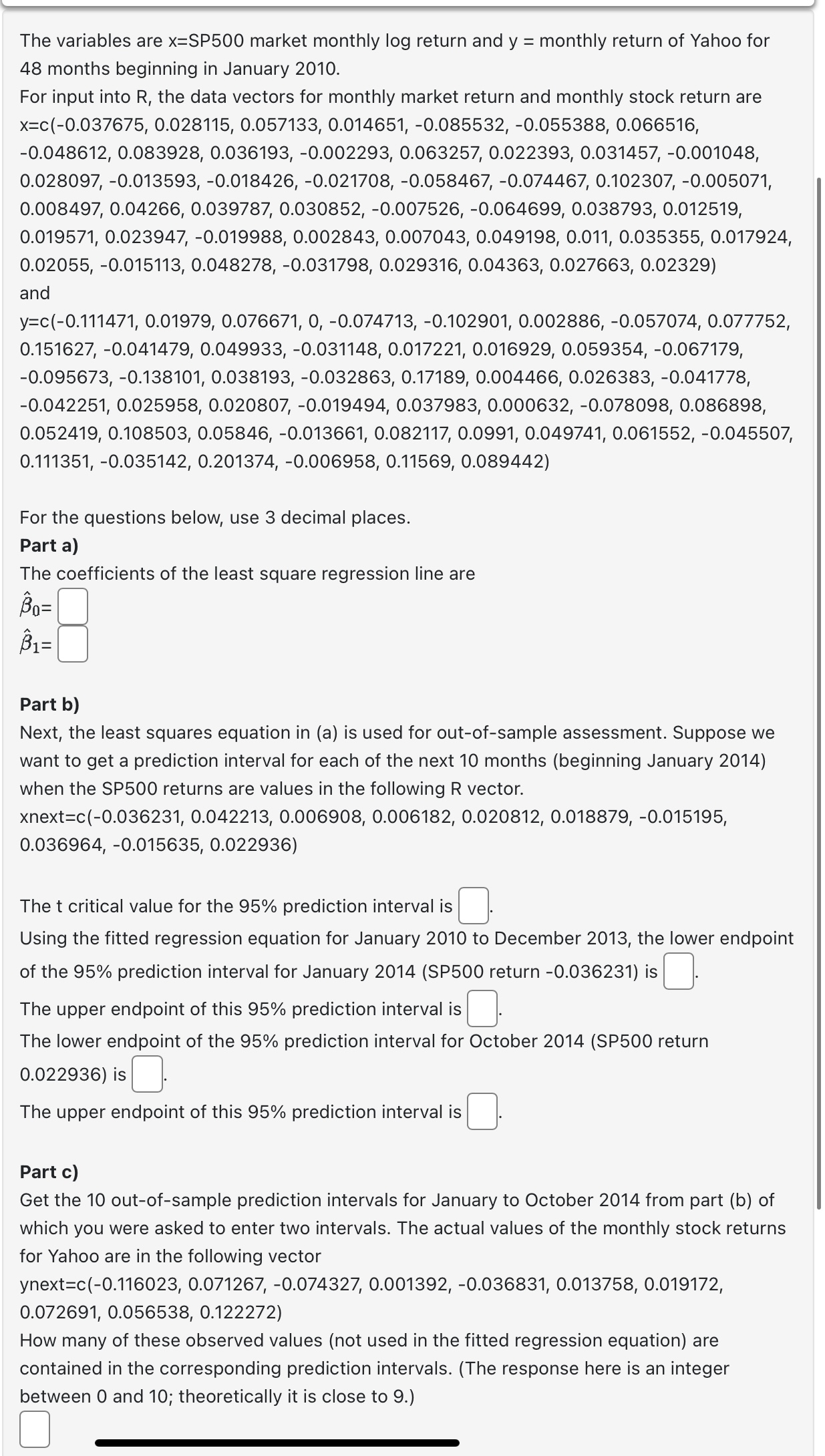 Solved The variables are x= SP500 market monthly log return | Chegg.com