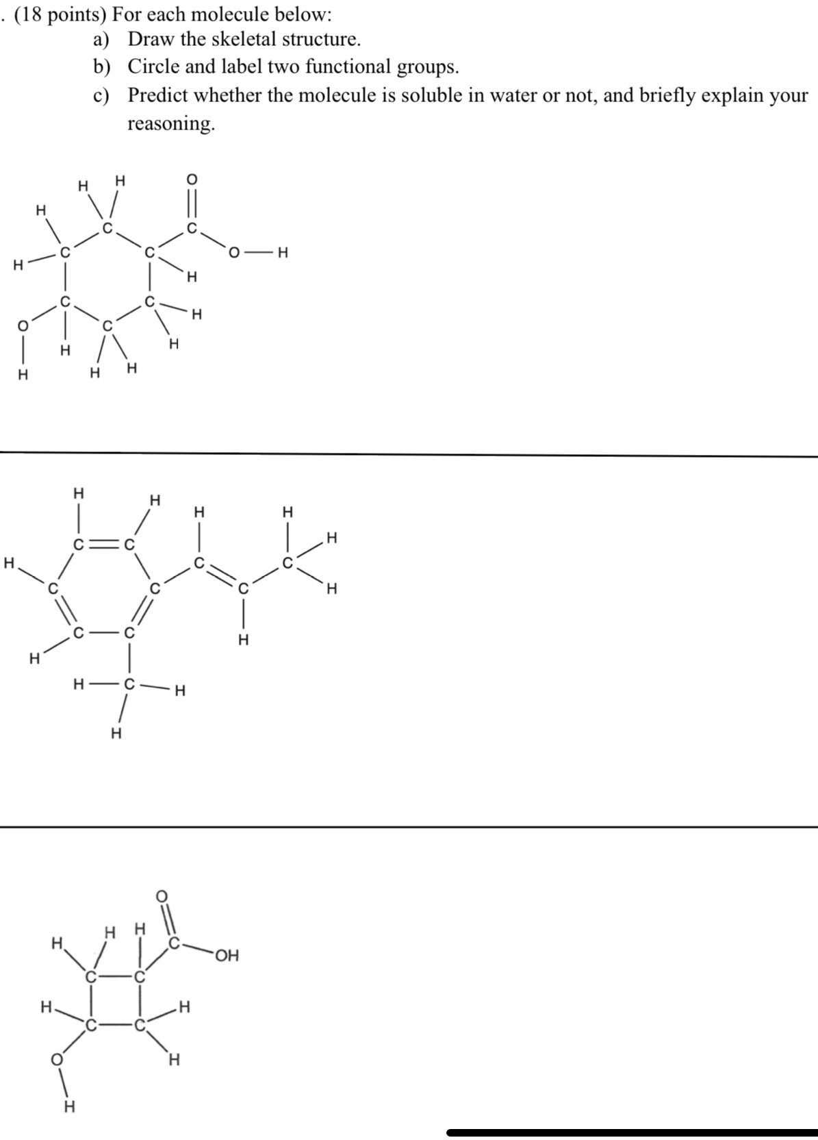 Solved ( (18 ﻿points) ﻿For each molecule below:a) ﻿Draw the | Chegg.com