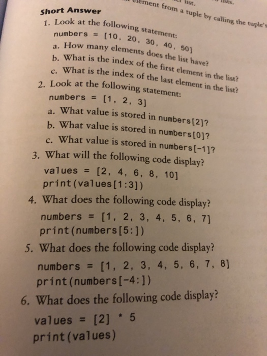 Solved ists. t list. ement from a tuple by calling the tuple | Chegg.com