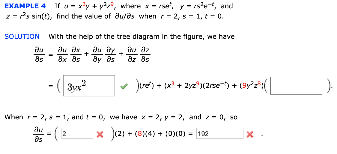 Solved EXAMPLE 4 If u = x3y + y2zº, where x = rset, y = | Chegg.com