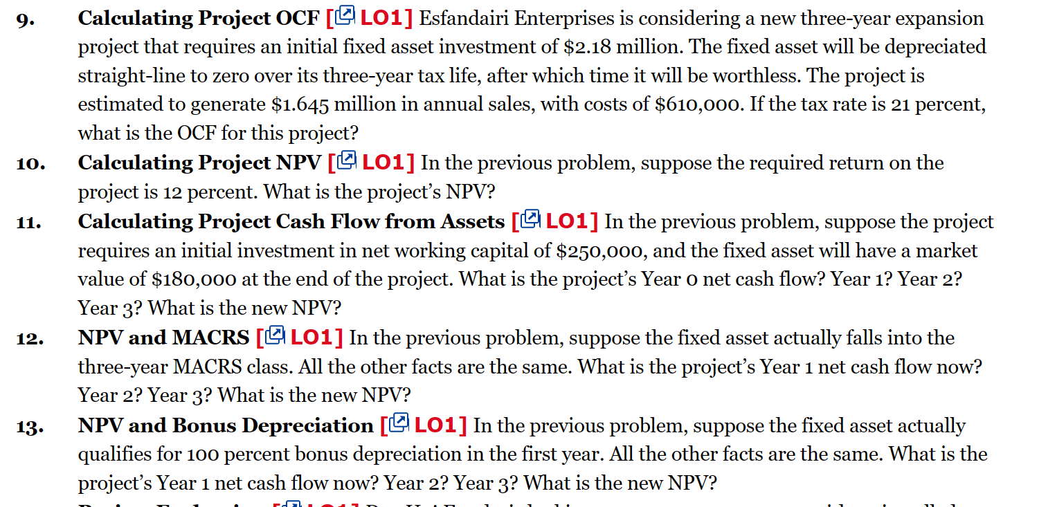 Solved project that requires an initial fixed asset | Chegg.com
