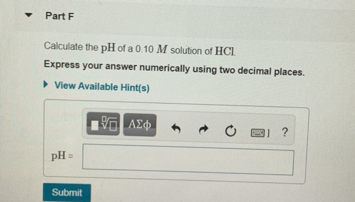 Solved Part B Calculate the pH of a 0. 10 M solution of | Chegg.com