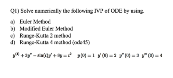 Solved QI) Solve numerically the following IVP of ODE by | Chegg.com