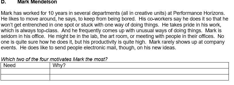 Solved D. Mark Mendelson Mark has worked for 10 years in | Chegg.com